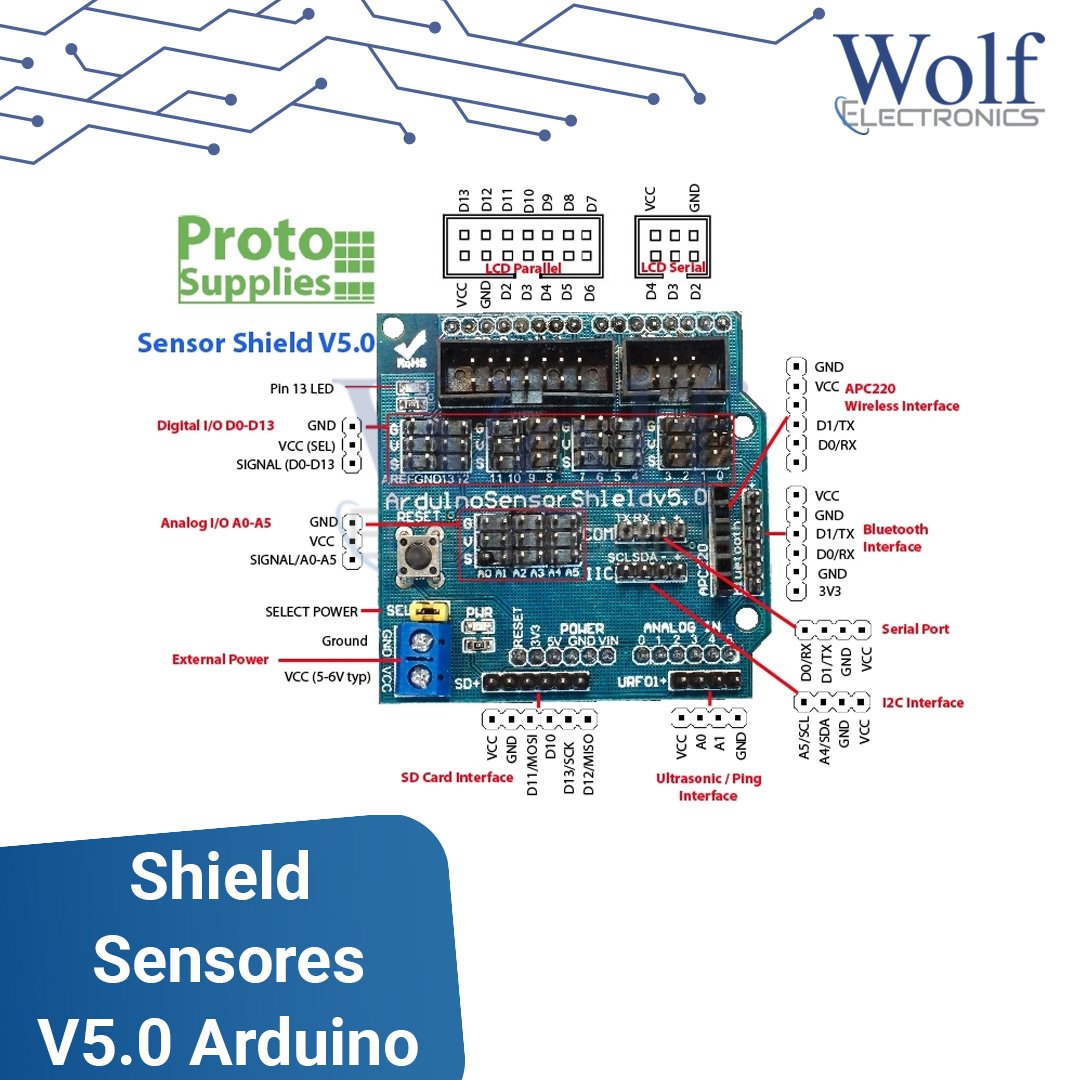 Shield Sensores V5.0 Arduino. Wolf Electronics – WOLF ELECTRONICS IT